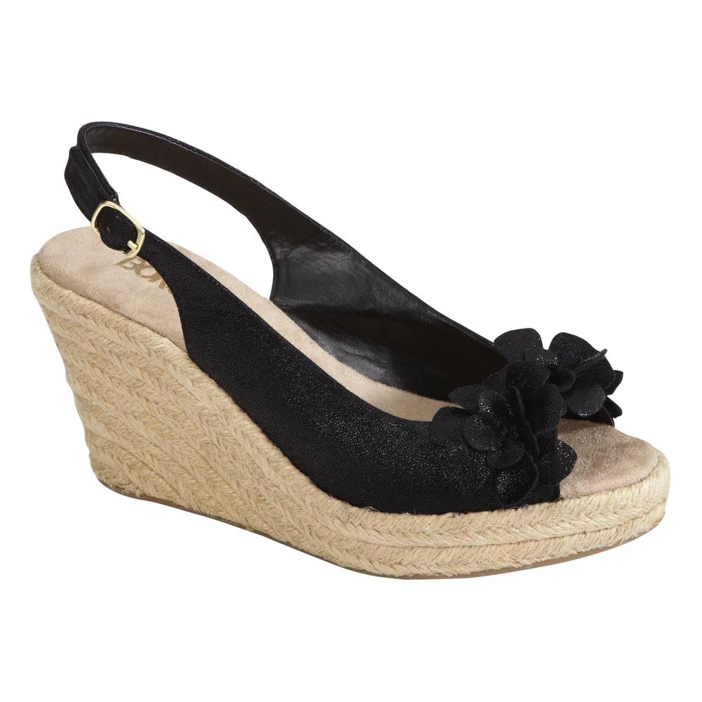 Bongo Women's Iris Flower Slingback Wedge Sandal - Black