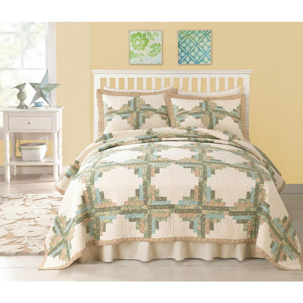 Peking Handicraft Green & White Full/Queen Quilt