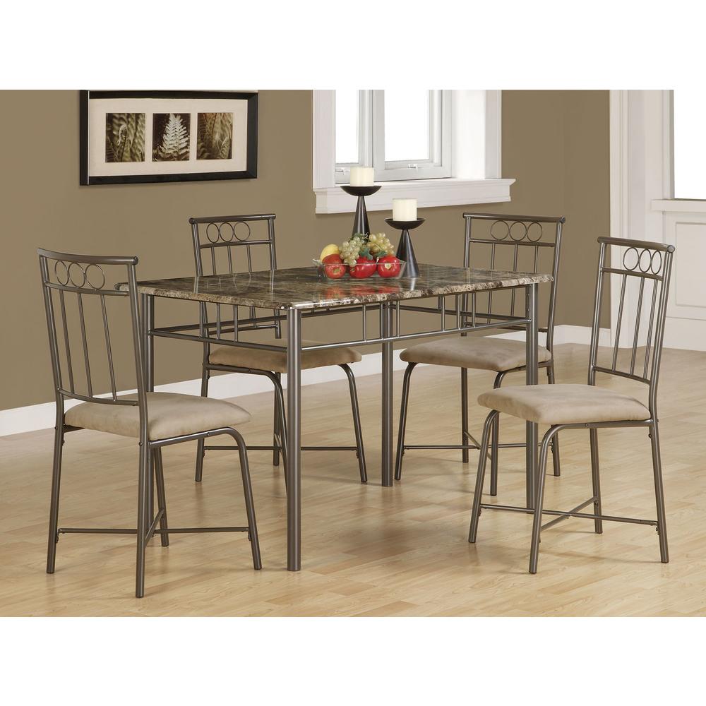 Monarch Specialties DINING SET - 5PCS SET / CAPPUCCINO MARBLE / BRONZE ...