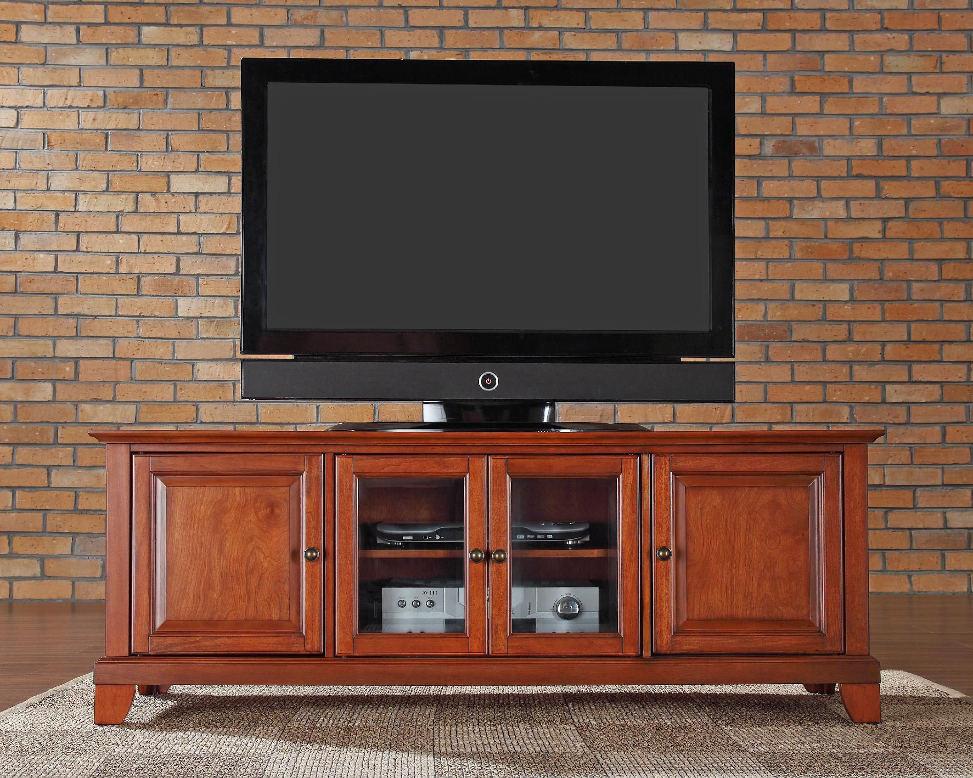 Crosley Furniture Newport 60in Low Profile TV Stand in Vintage Mahogany ...
