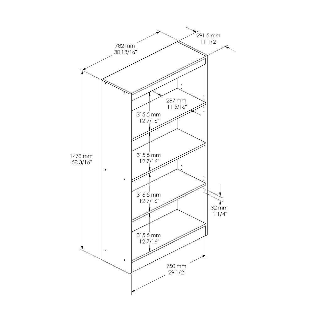 Essentials Collection Four Shelf bookcase, Black