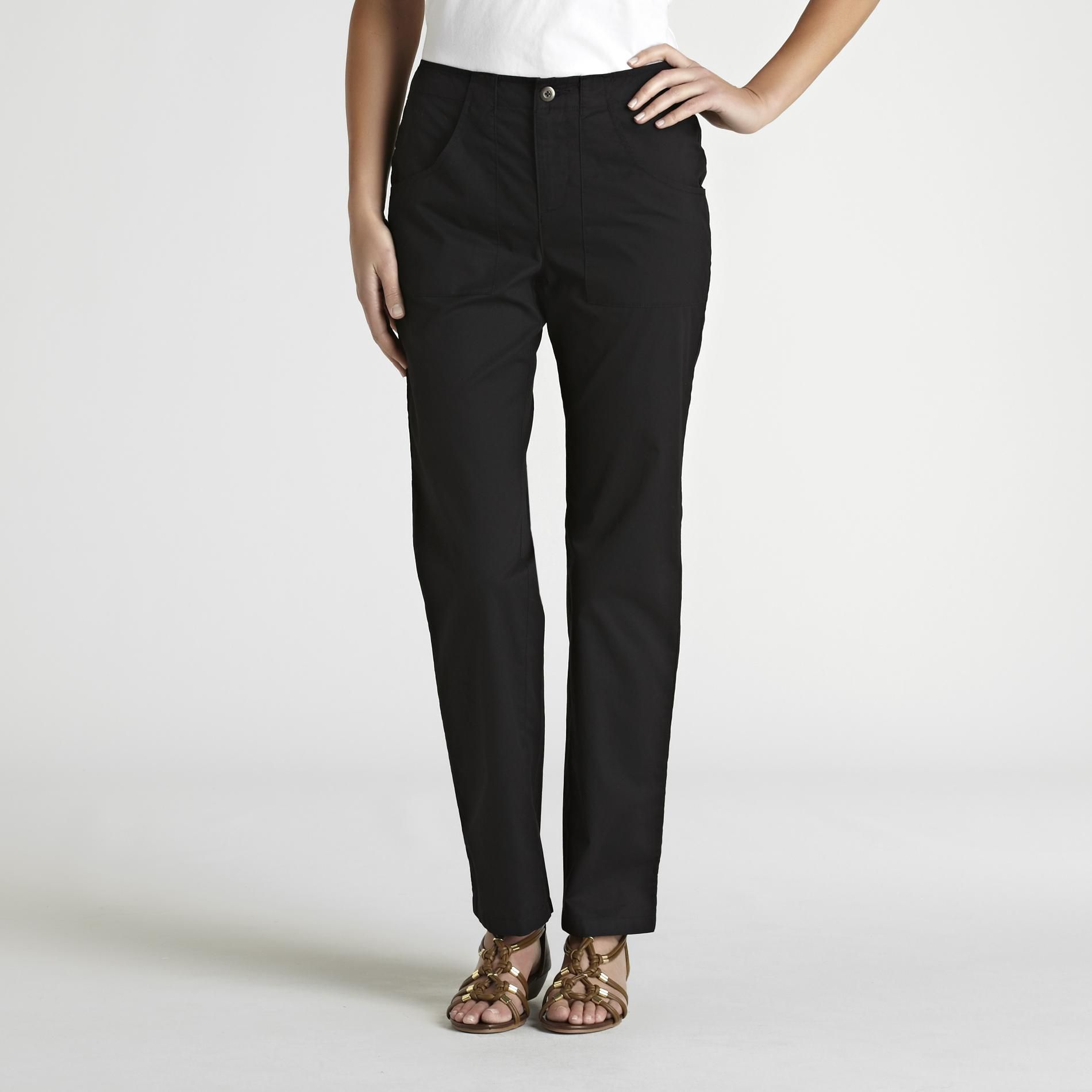 Basic Editions Women's Twill Straight Leg Pants