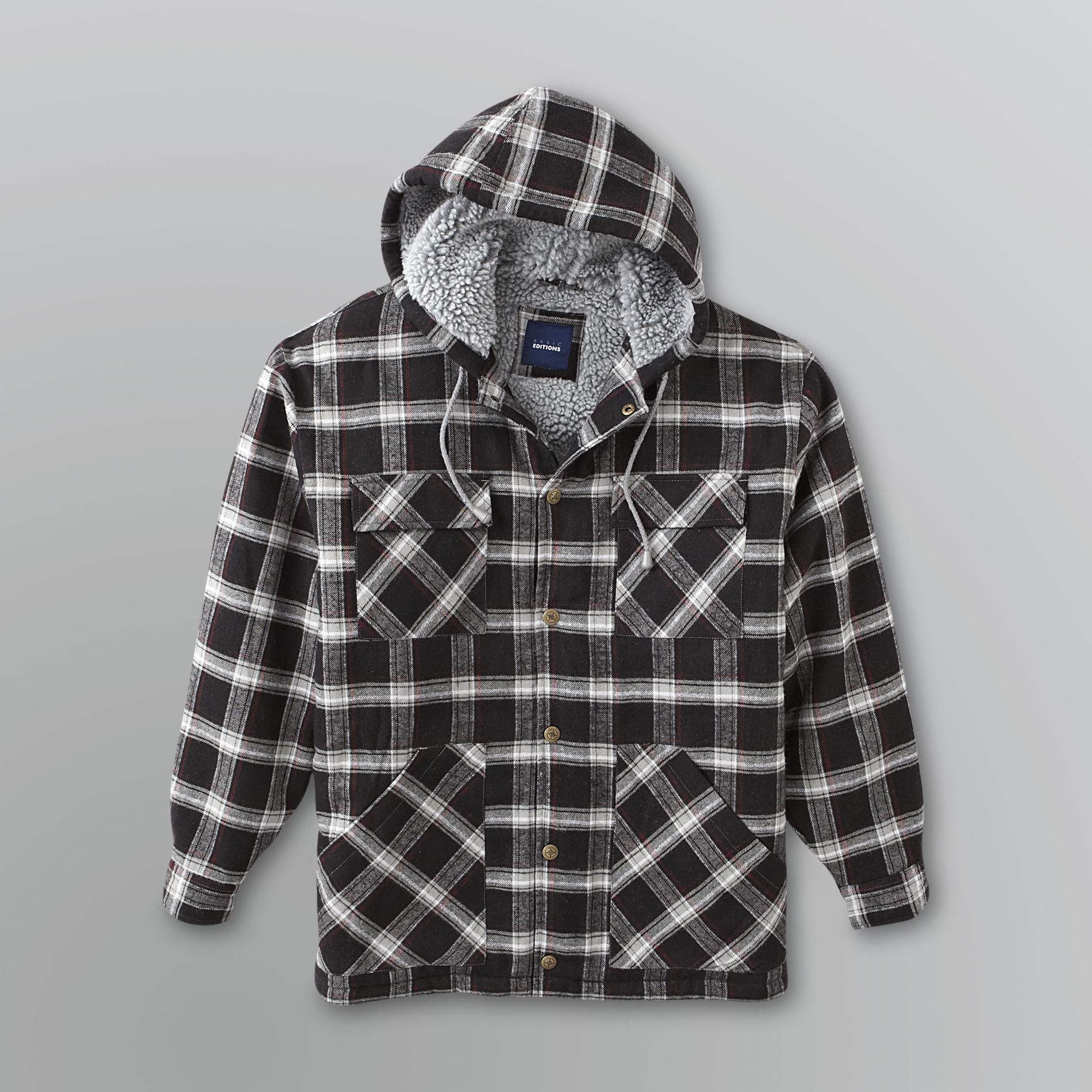 Basic Editions Men's Sherpa Lined Hooded Flannel Jacket