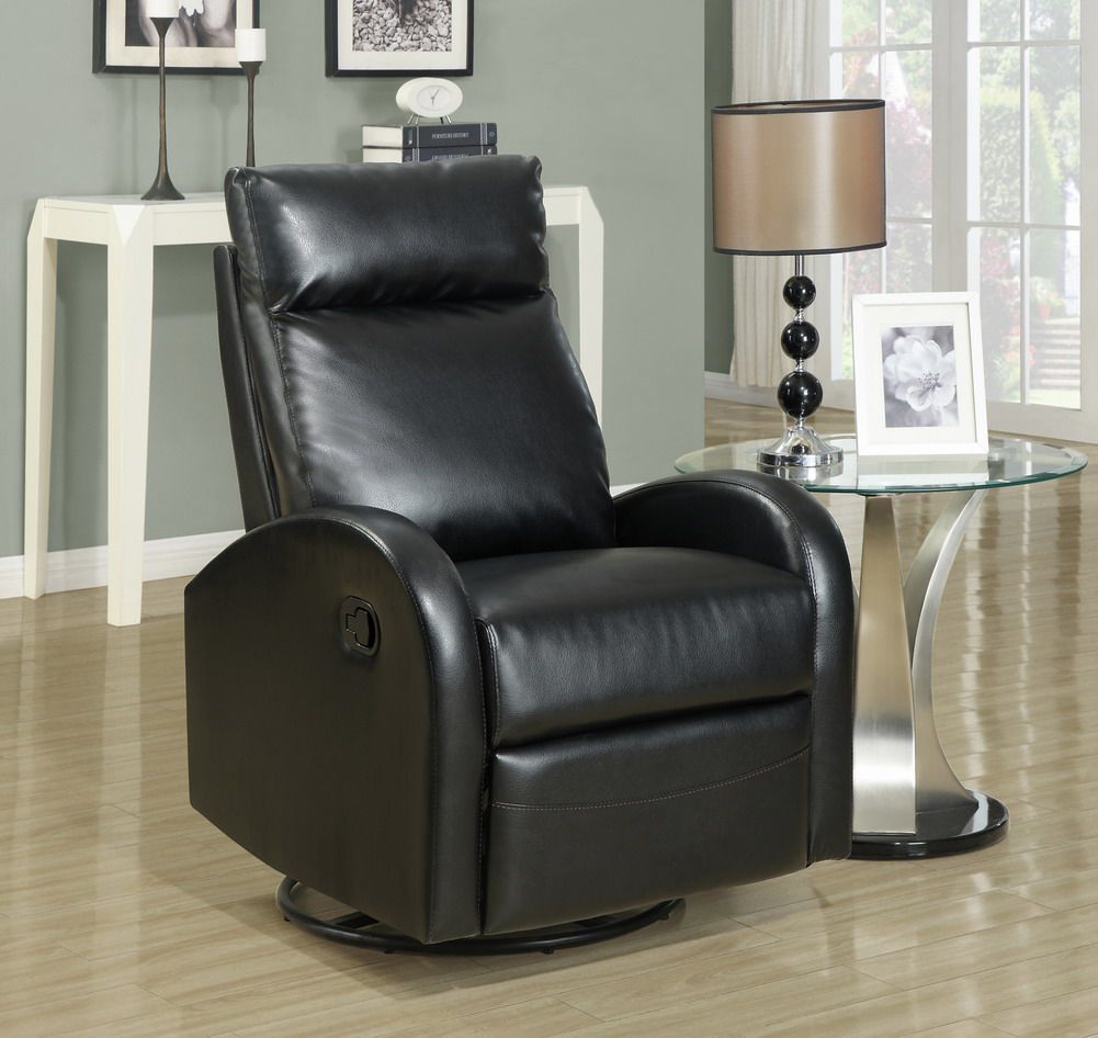 RECLINER - SWIVEL ROCKER / BLACK BONDED LEATHER FABRIC