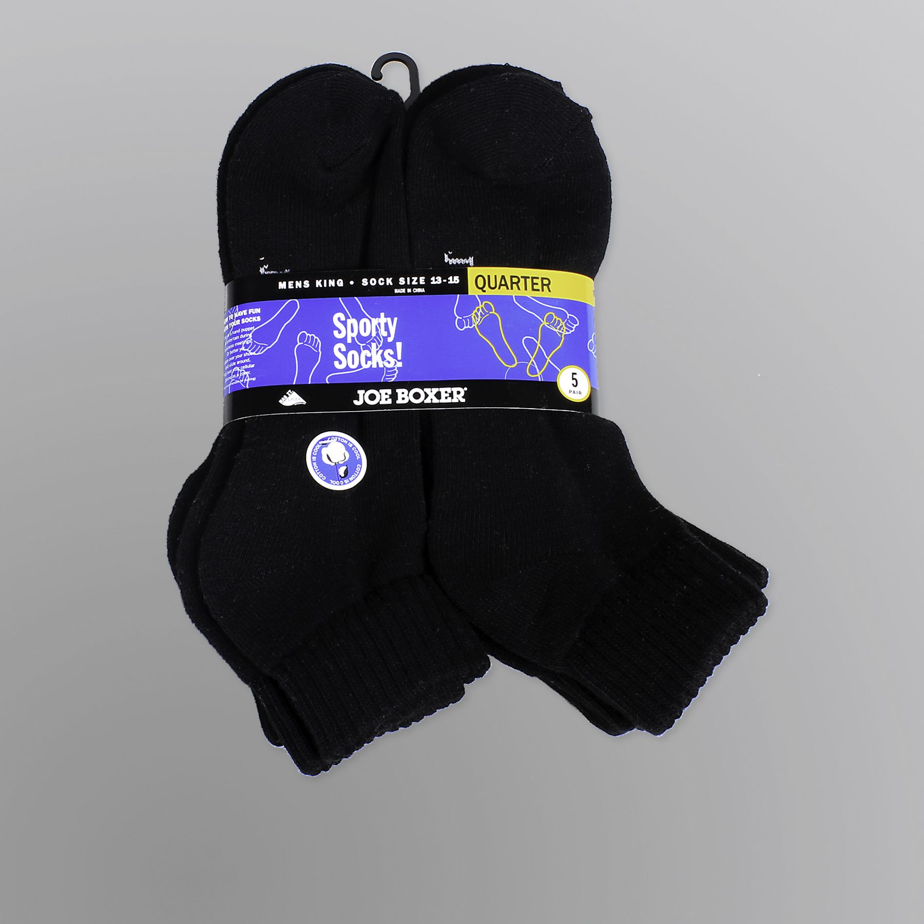 Joe Boxer Men’s Socks Quarter Sporty Cotton Blend Black