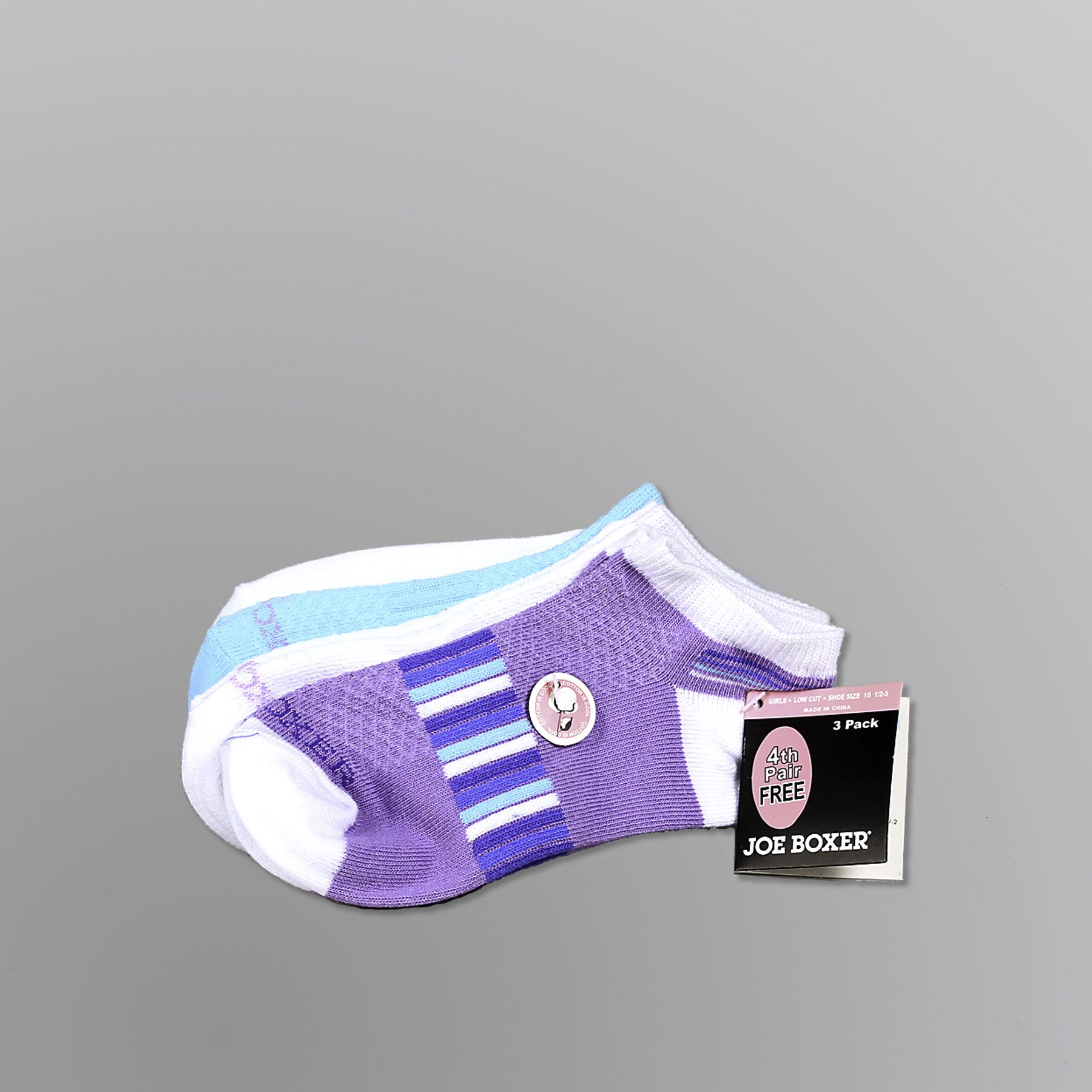Joe Boxer Girl’s Socks Low Cut 3pk White/Turquoise/Purple