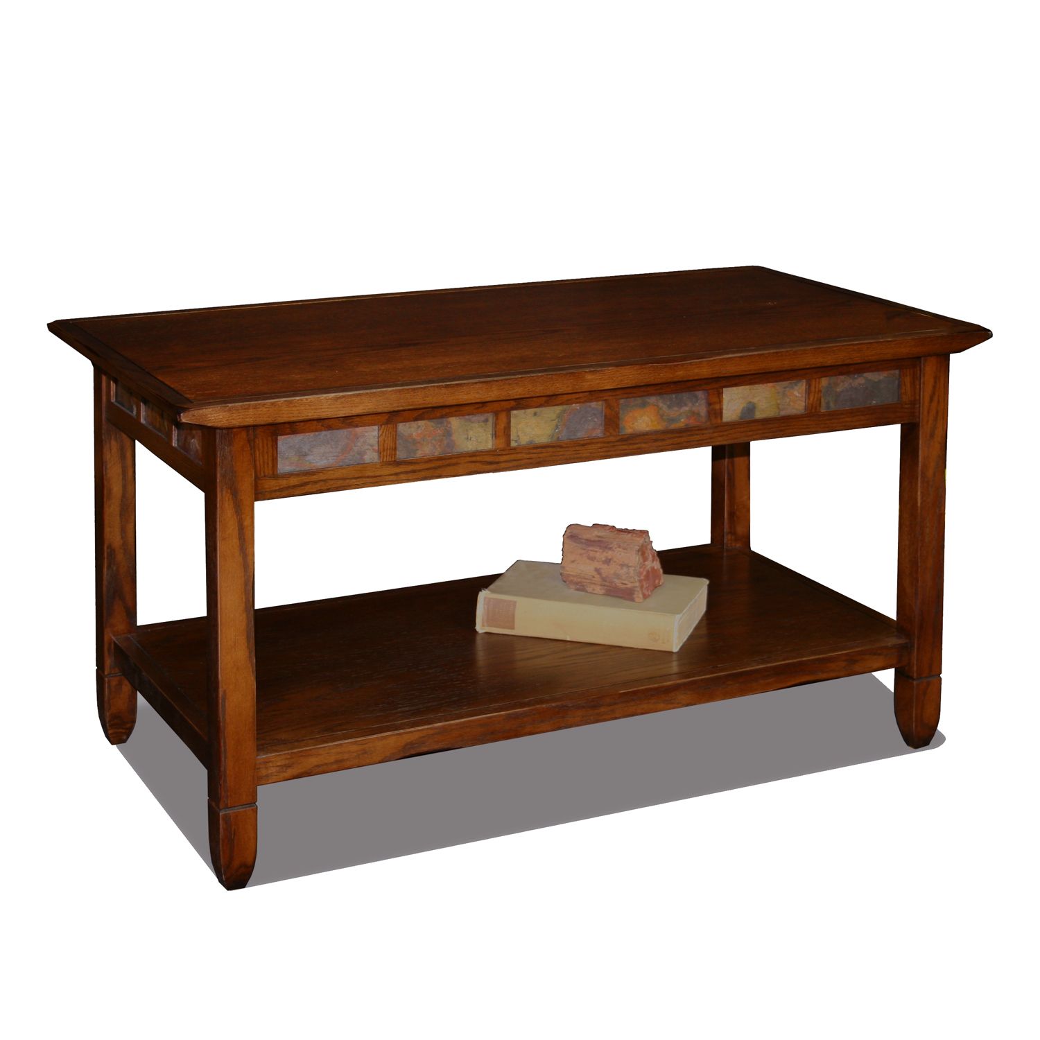 Leick Rustic Slate Rectangular Coffee Table - Rustic Oak Finish