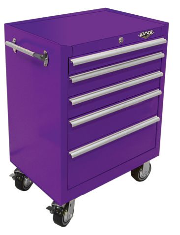 Viper Tool Storage 26-inch 5 Drawer 18G Steel Rolling Cabinet, Purple ...
