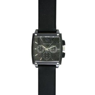 Men's Black Strap Watch with Black Square and Multi Round Dials ...