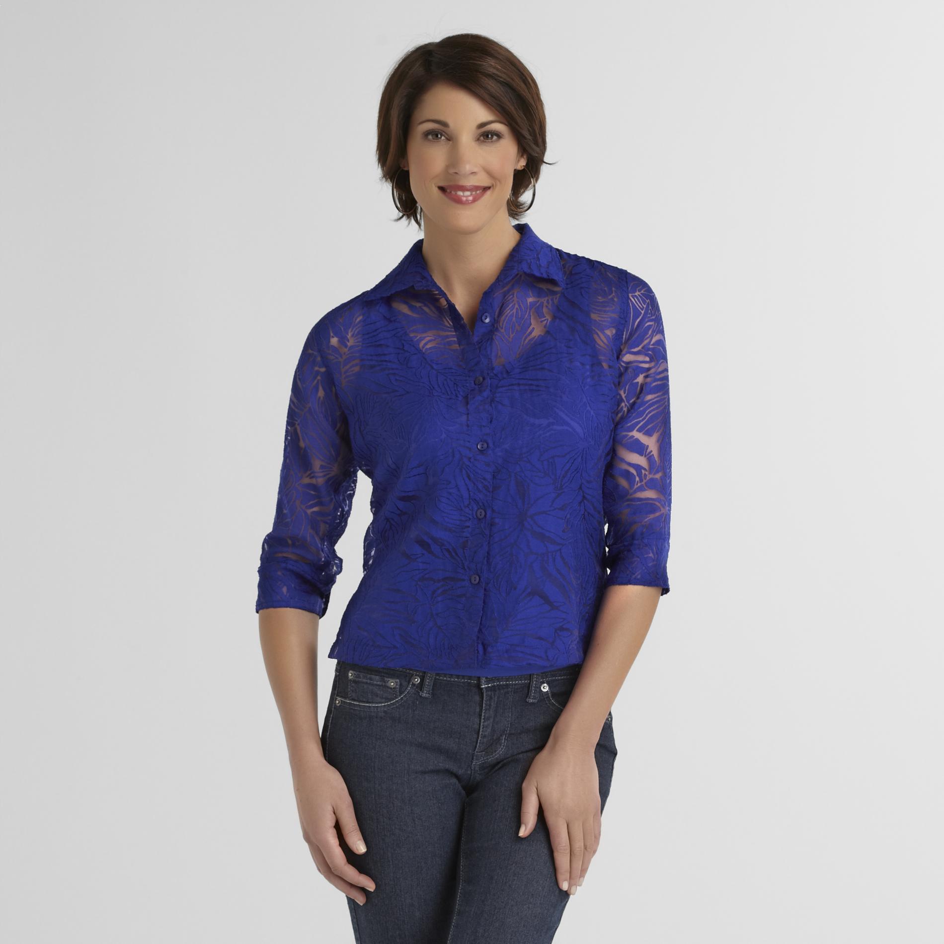 Notations Petite's Burnout Blouse & Tank Top - Floral