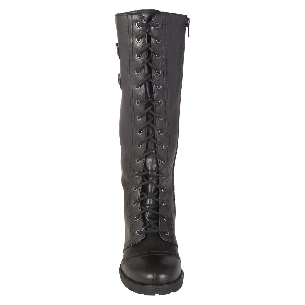 Bongo Women's Kat Tall Black Combat Boots