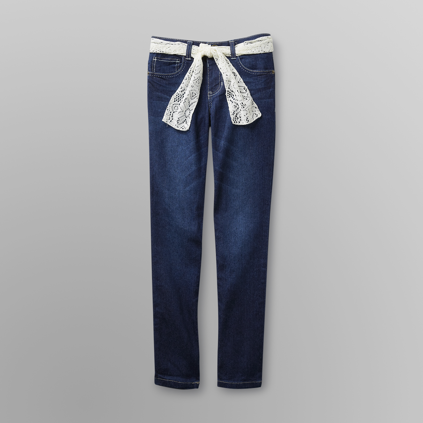 Jolt Girl's Belted Bling Pocket Skinny Jeans