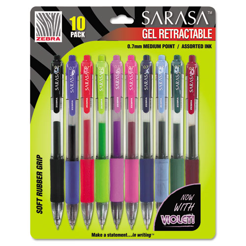 Zebra ZEB46881 Sarasa Retractable Gel Pen Assorted Ink Medium 10 per Set
