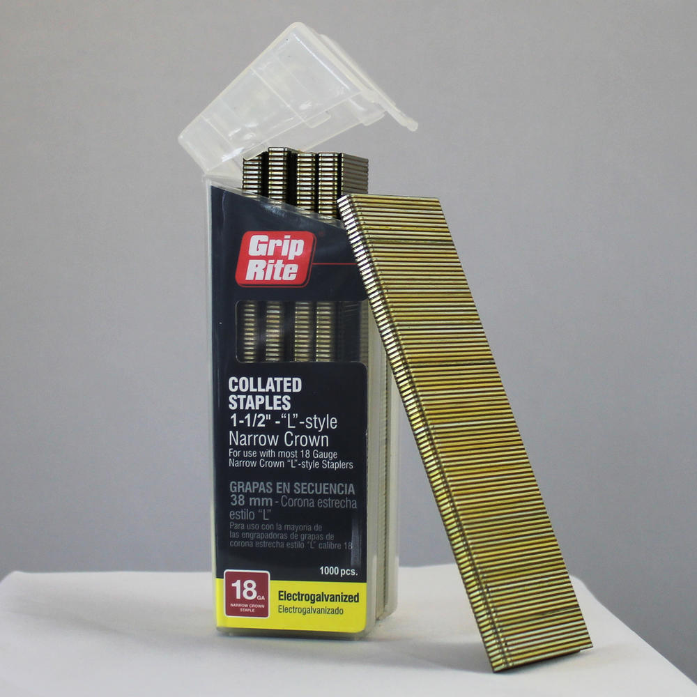 Grip Rite 18 Gauge Collated Staples 1-1/2" - "L" Style, 1/4" Narrow Crown