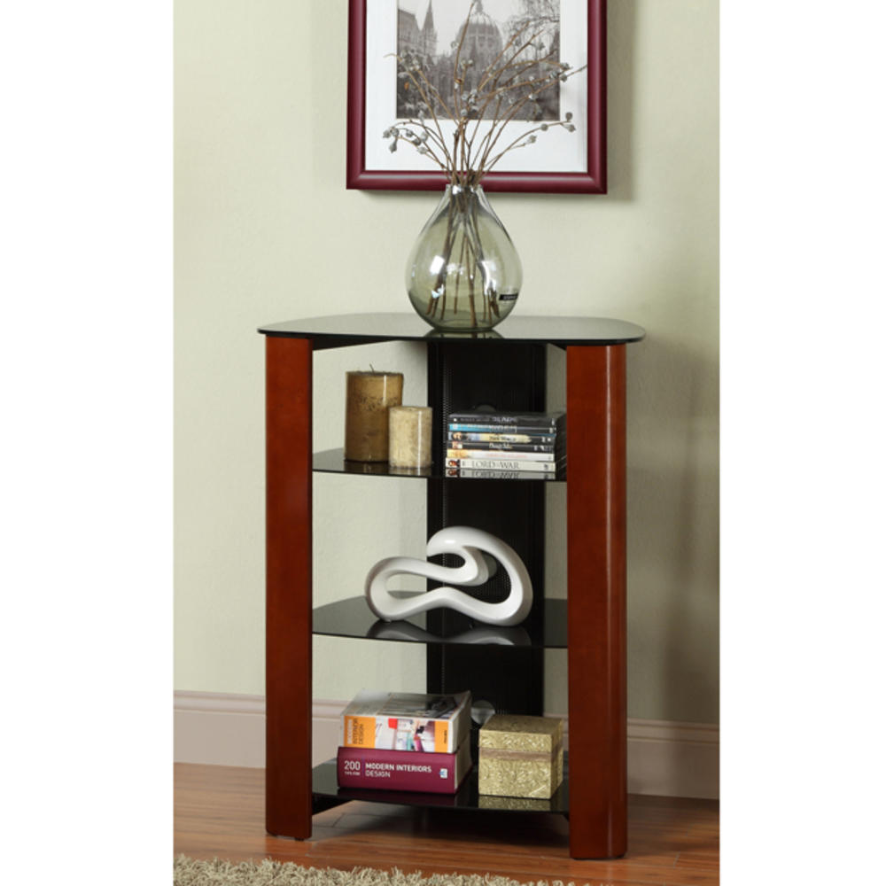 Multi-Level Black Glass Corner Component Stand
