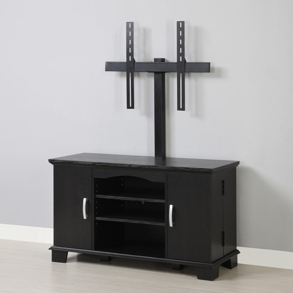 42 in. Black Wood TV Stand with Mount and Storage