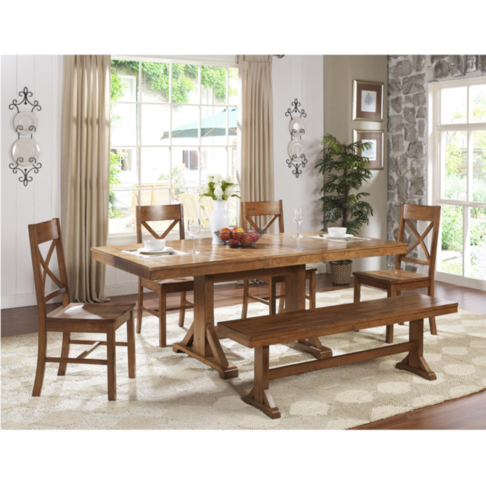Solid Wood 6-Piece Antique Brown Dining Set