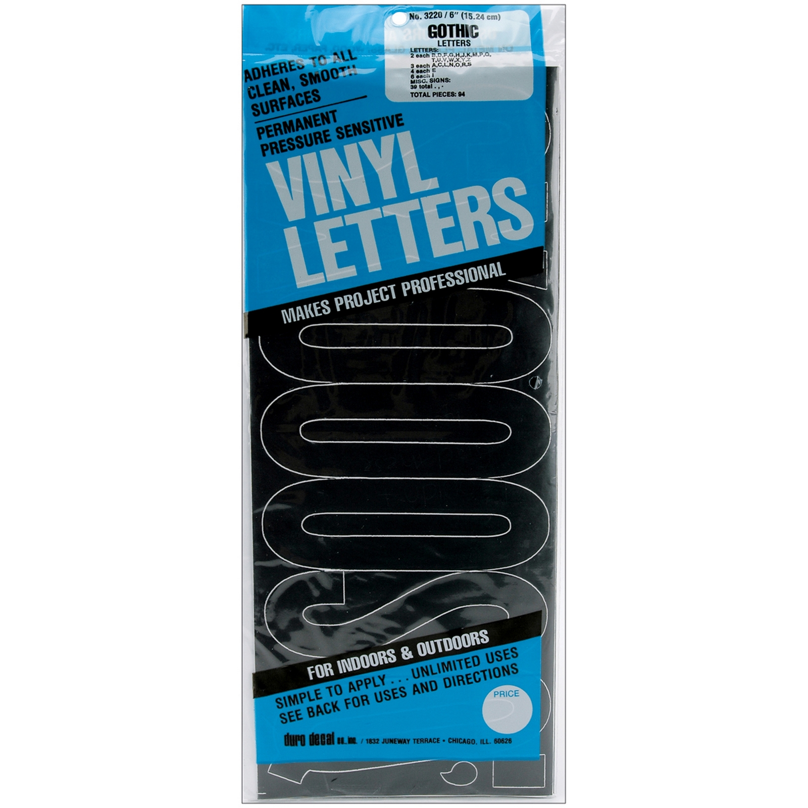 Permanent Adhesive Vinyl Letters 6" Gothic/Black