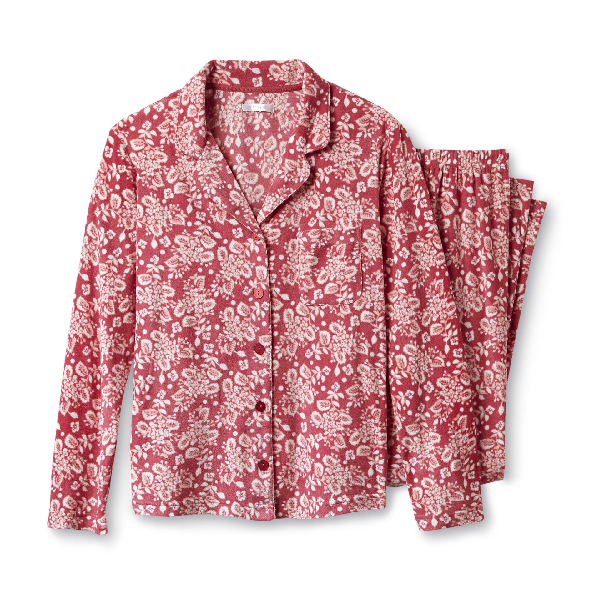 Pink K Women's 2 Pc Floral Fleece Pajamas