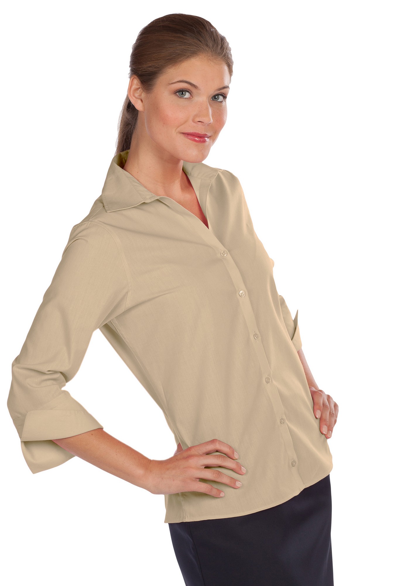 Edwards Women's Open Neck Poplin 3/4 Sleeve Blouse