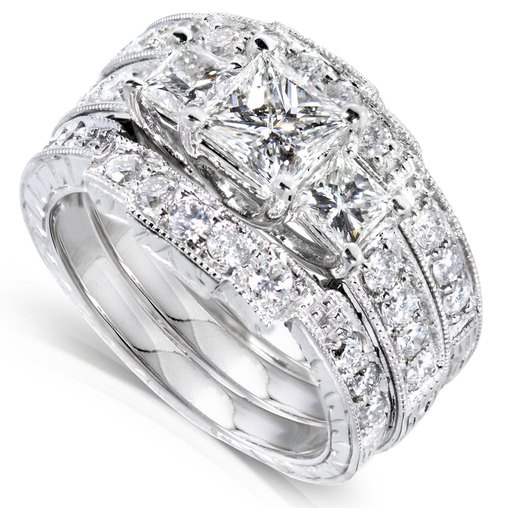 Princess Diamond Wedding Ring Set 1 7/8 carats (ct.tw) in 14K White ...
