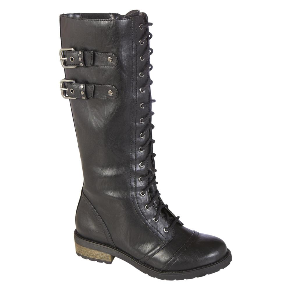 Bongo Women's Kat Tall Black Combat Boots
