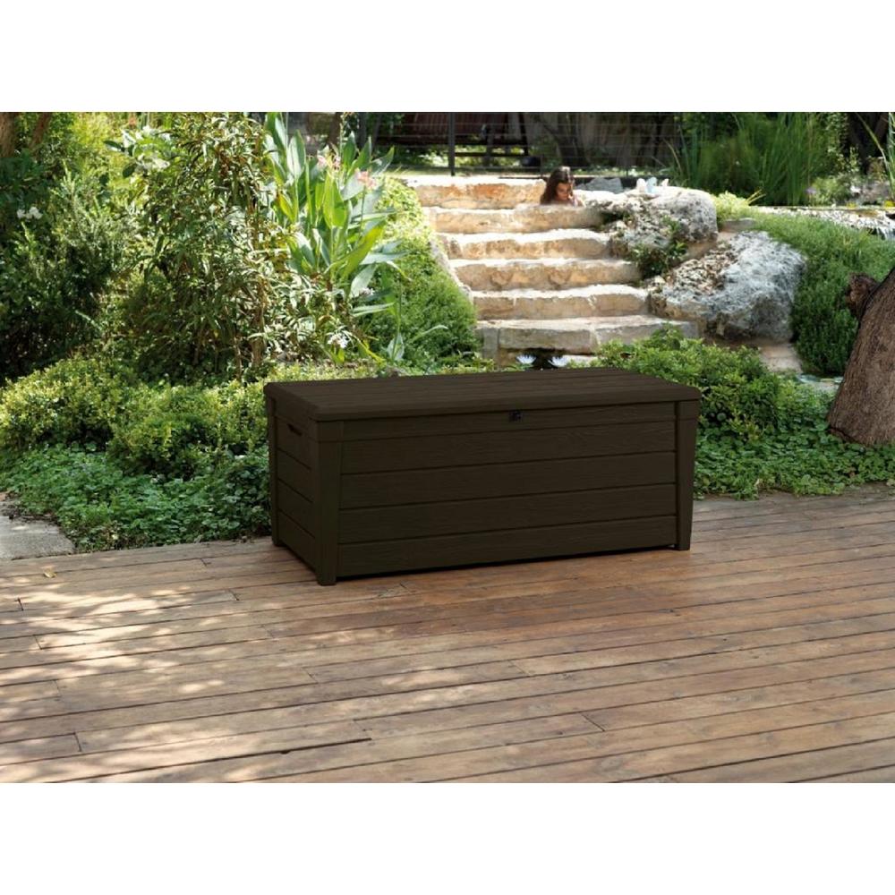 Keter Brightwood Plastic Deck Storage Box Outdoor Patio Furniture 120 ...