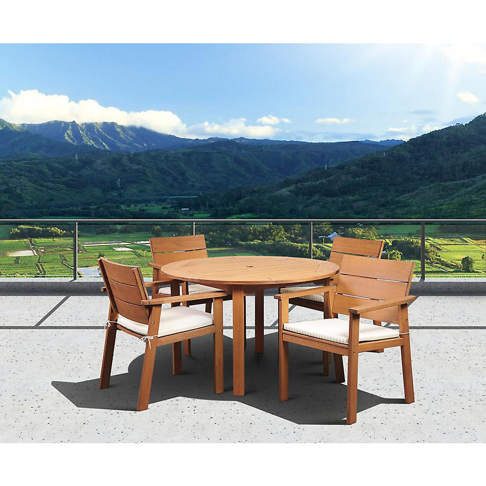 Amazonia Tampa 5 Piece Eucalyptus Wood Round Patio Dining Set With Off ...