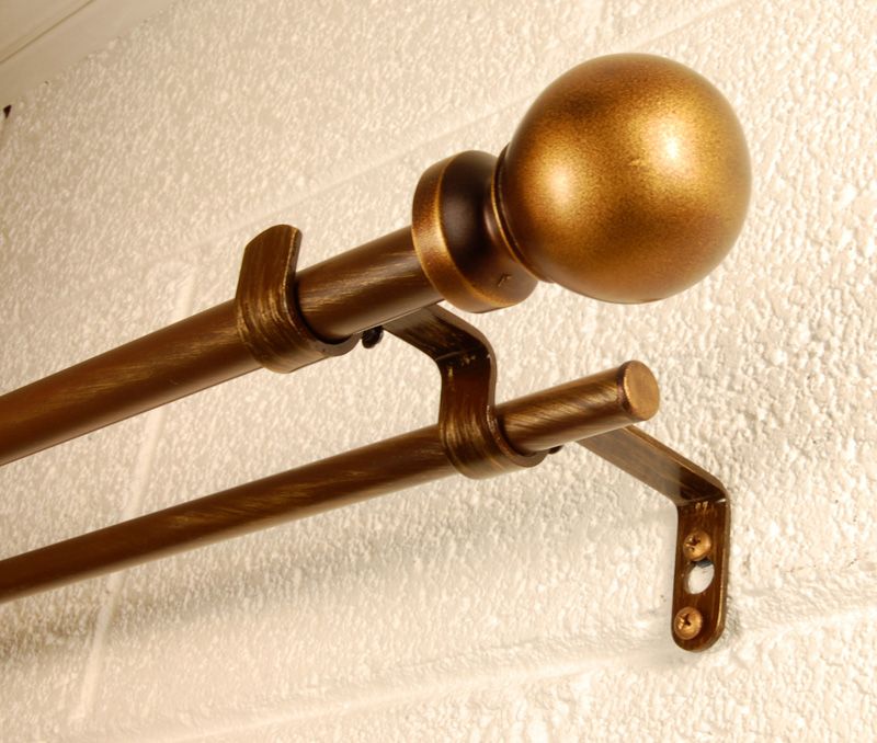 BCL Classic Ball Double Curtain Rod, Antique Gold Finish, 86" - 120"
