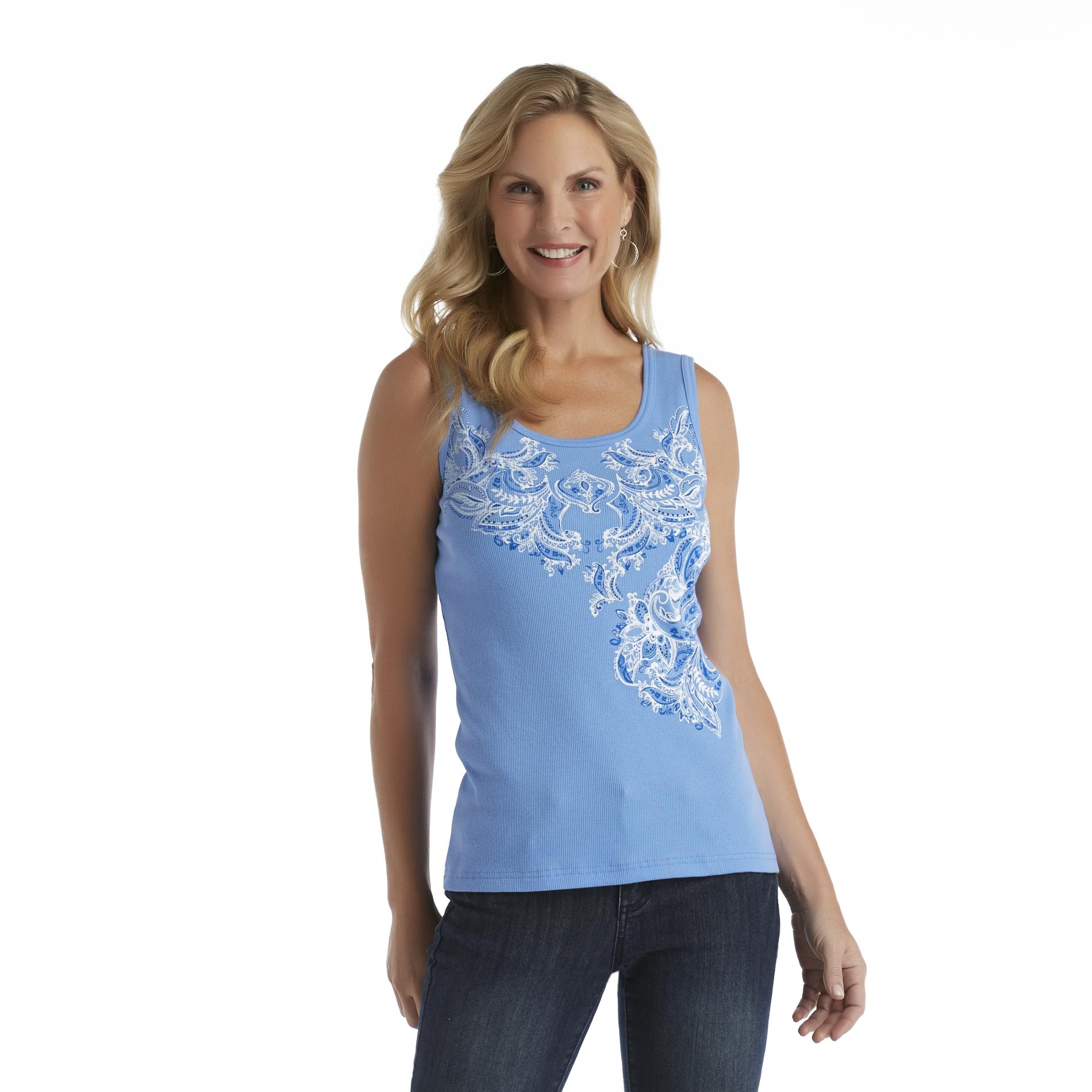 Basic Editions Women's Ribbed Tank Top - Paisley