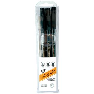 Calligraphy Chisel Tip Markers 3/Pkg-Blk Fine 2mm, Med 3.5mm & Broad 5mm