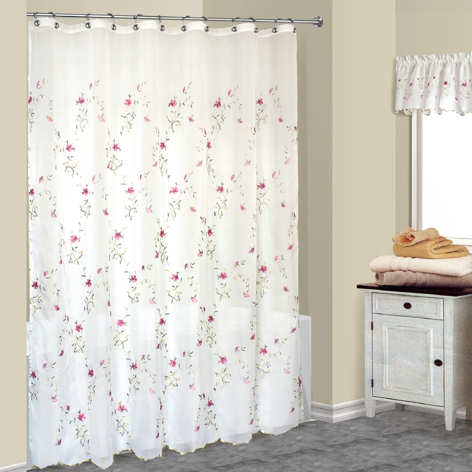 United Curtain Company "Loretta" Delicate Embroidered Sheer Voile ...