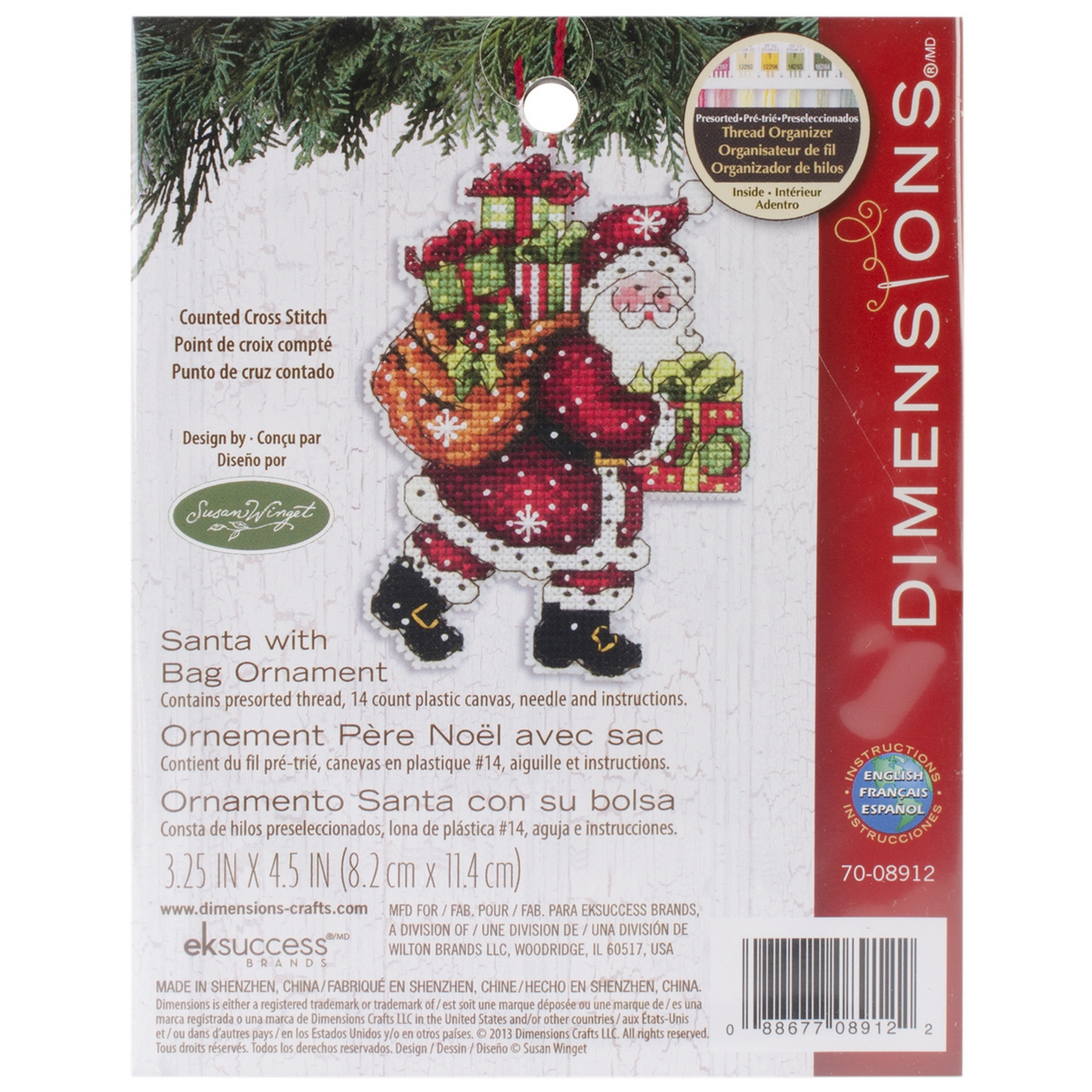 Susan Winget Santa W/Bag Ornament Counted Cross Stitch Kit Plastic Canvas