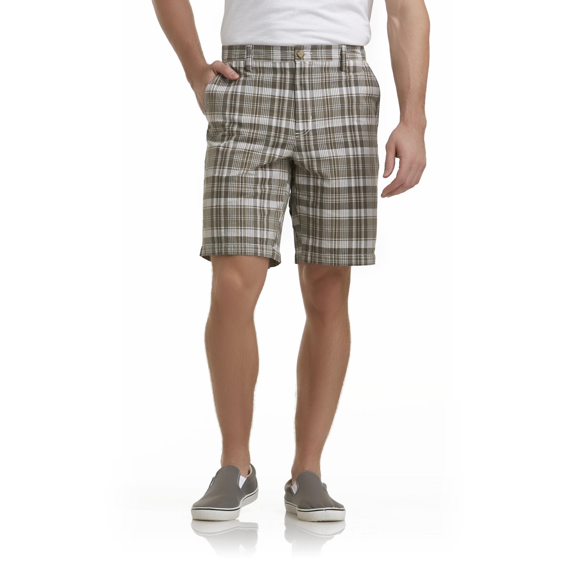 Basic Editions Men's Flat Front Canvas Shorts - Plaid
