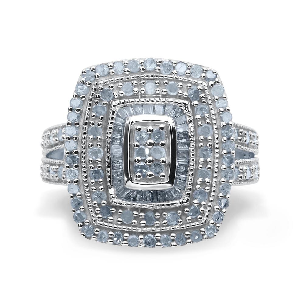 1 Cttw. Silver and Rhodium over Brass Diamond Frame Ring