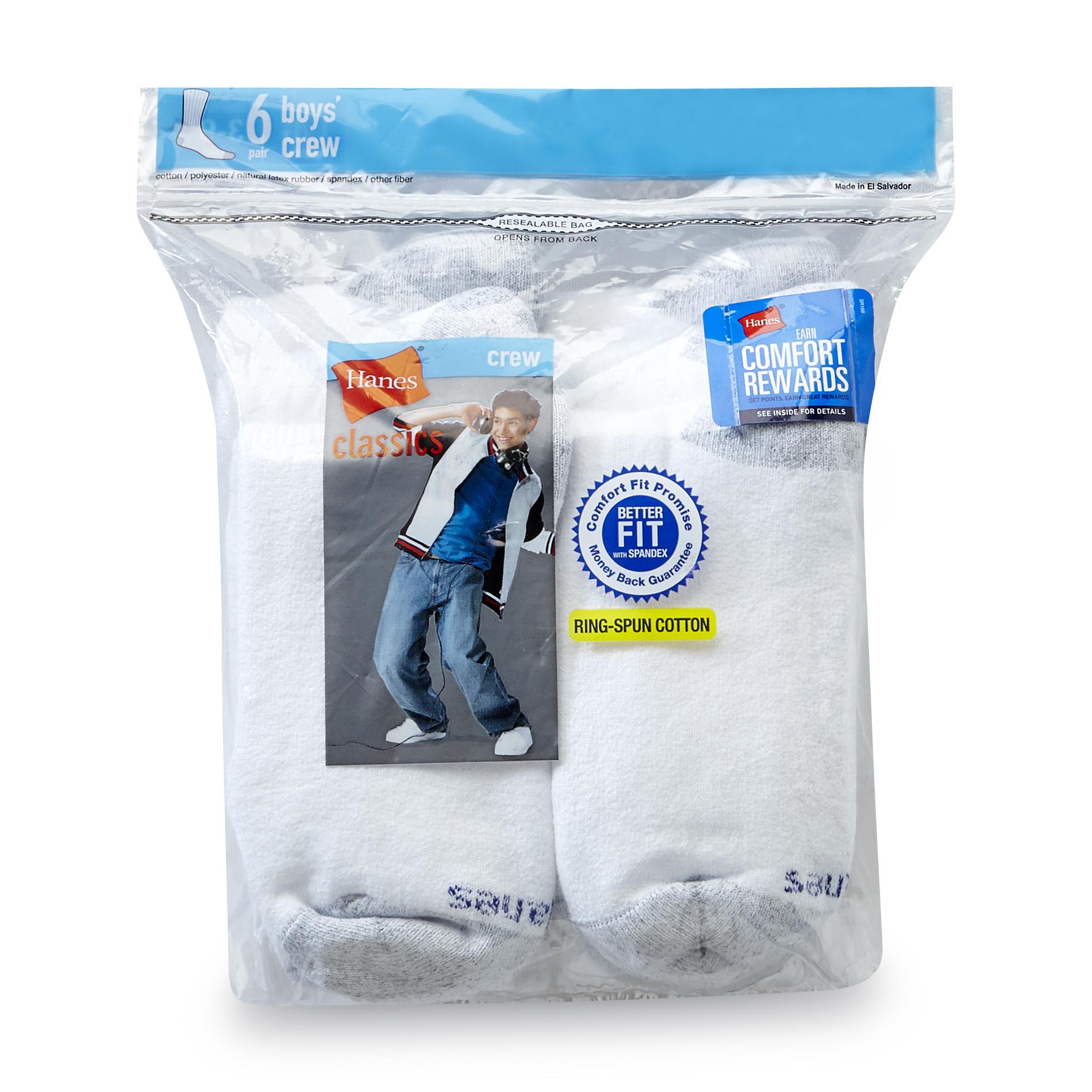 Hanes Boys 4 20 Crew Sock 6 Pack 3725