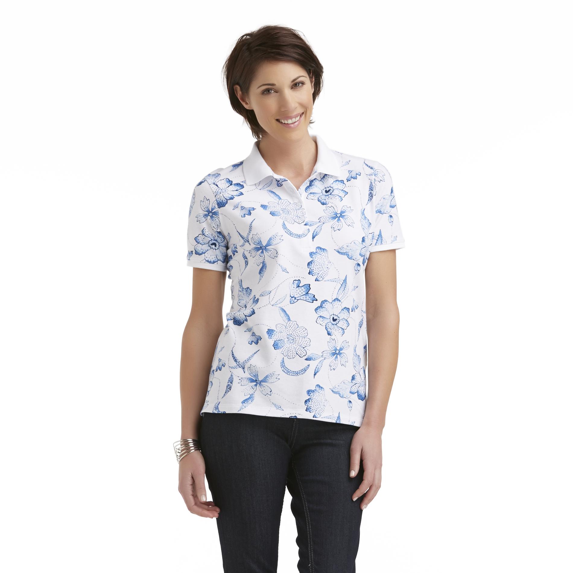 Laura Scott Women's Essential Comfort Polo Shirt - Floral Print