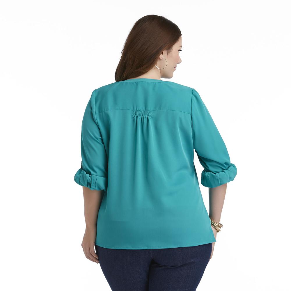 Laura Scott Women's Plus Roll-Tab Sleeve Shirt