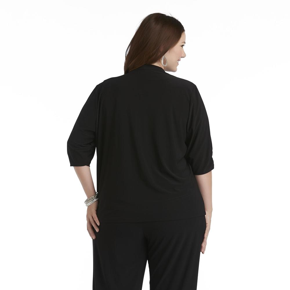 Perceptions Women's Plus Jacket Top and Pants Set - Dots