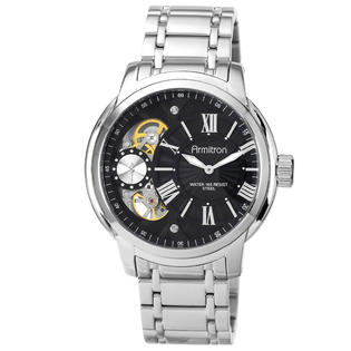 Armitron Men's Silver-tone Stainless Steel Automatic Black Dial Watch ...