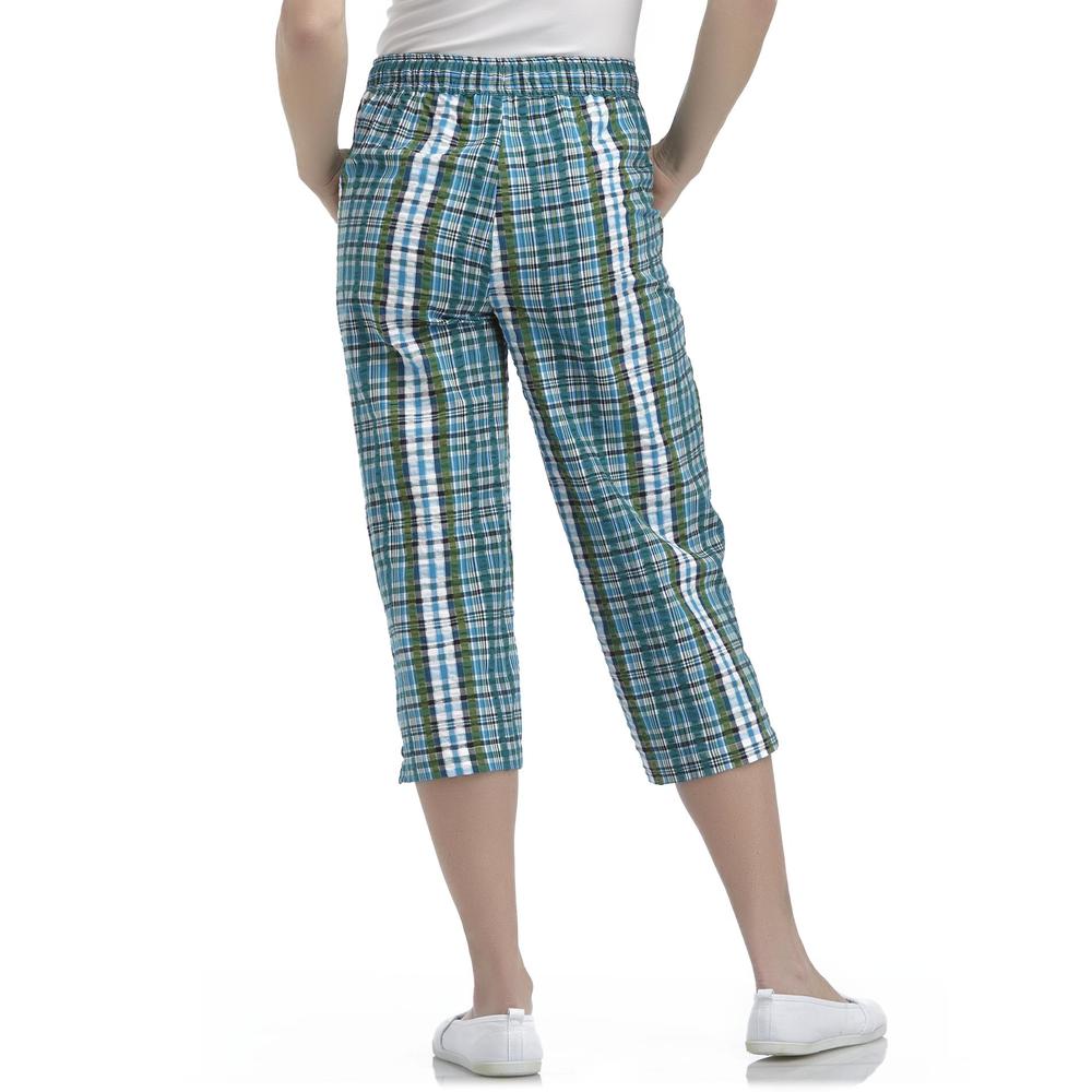 Basic Editions Women's Seersucker Capri Pants - Plaid