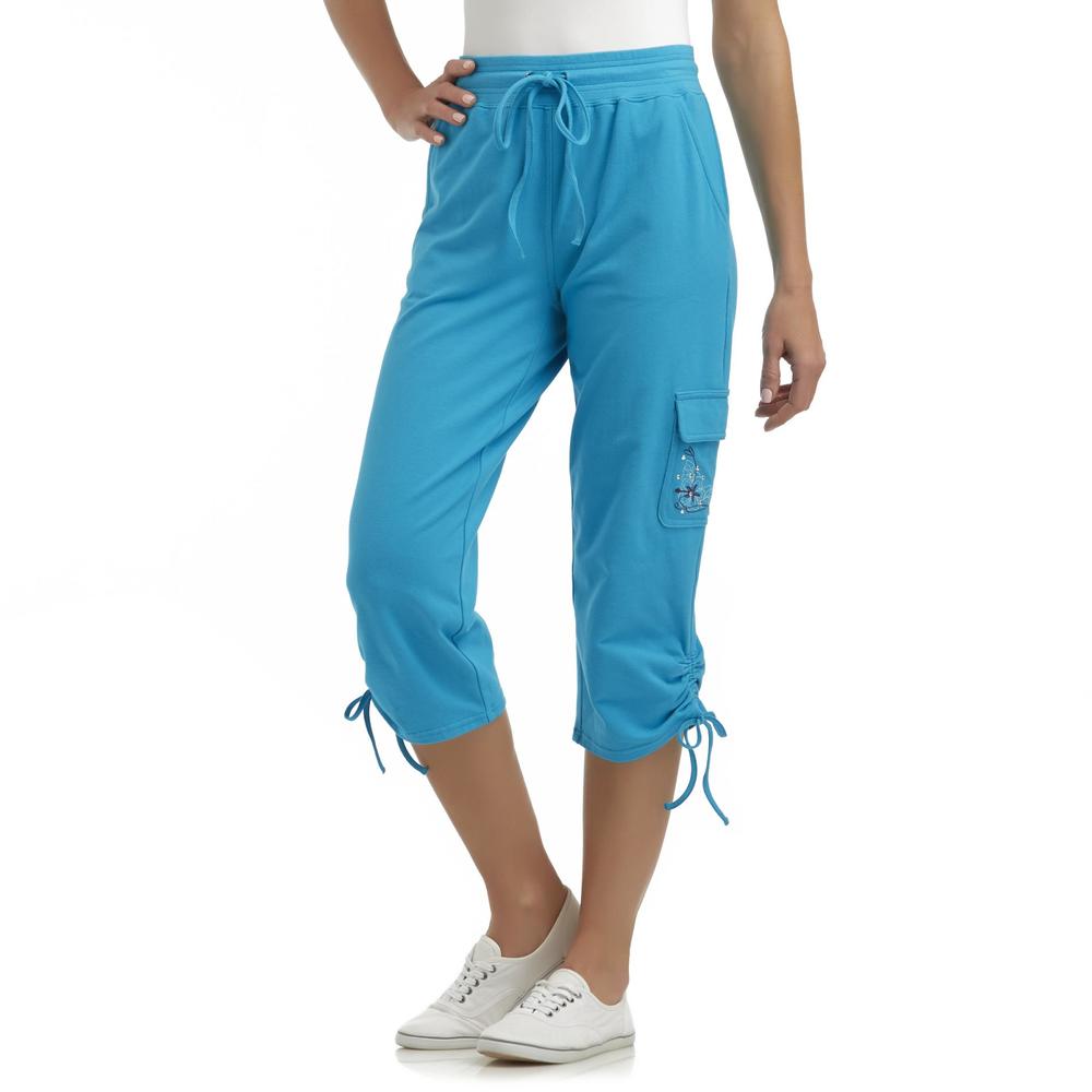 Basic Editions Women's Knit Cargo Capris - Floral