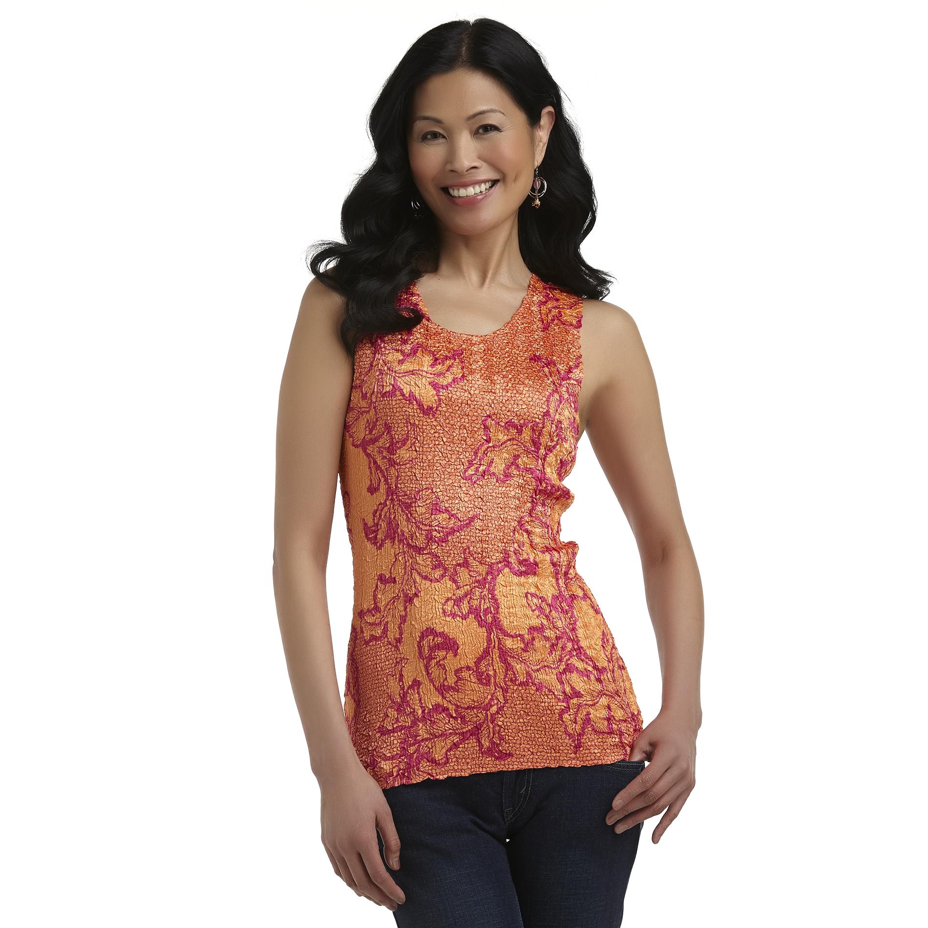 Jaclyn Smith Women's Satin Pucker Tank Top - Scroll Print