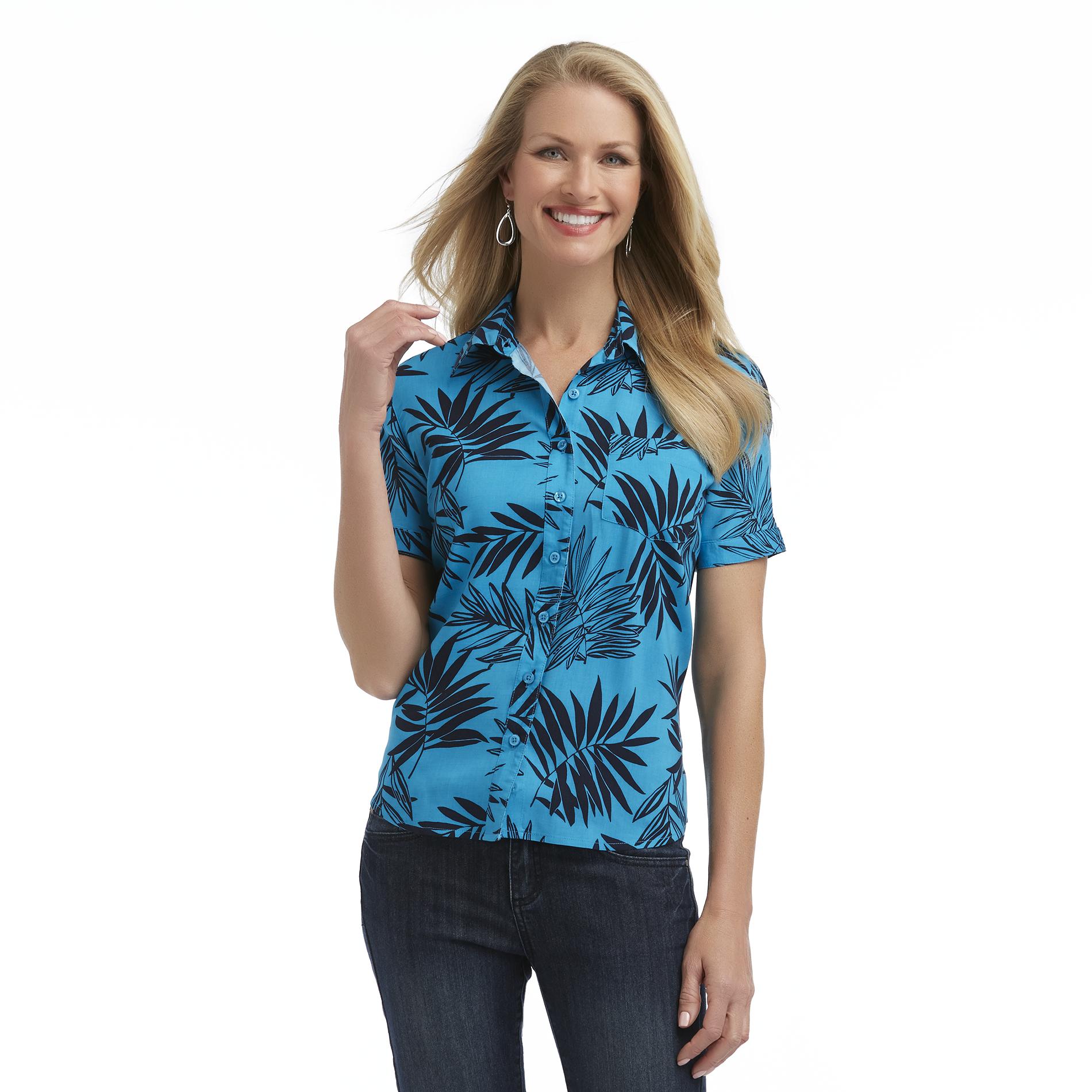 Basic Editions Women's Camp Shirt - Palm Print