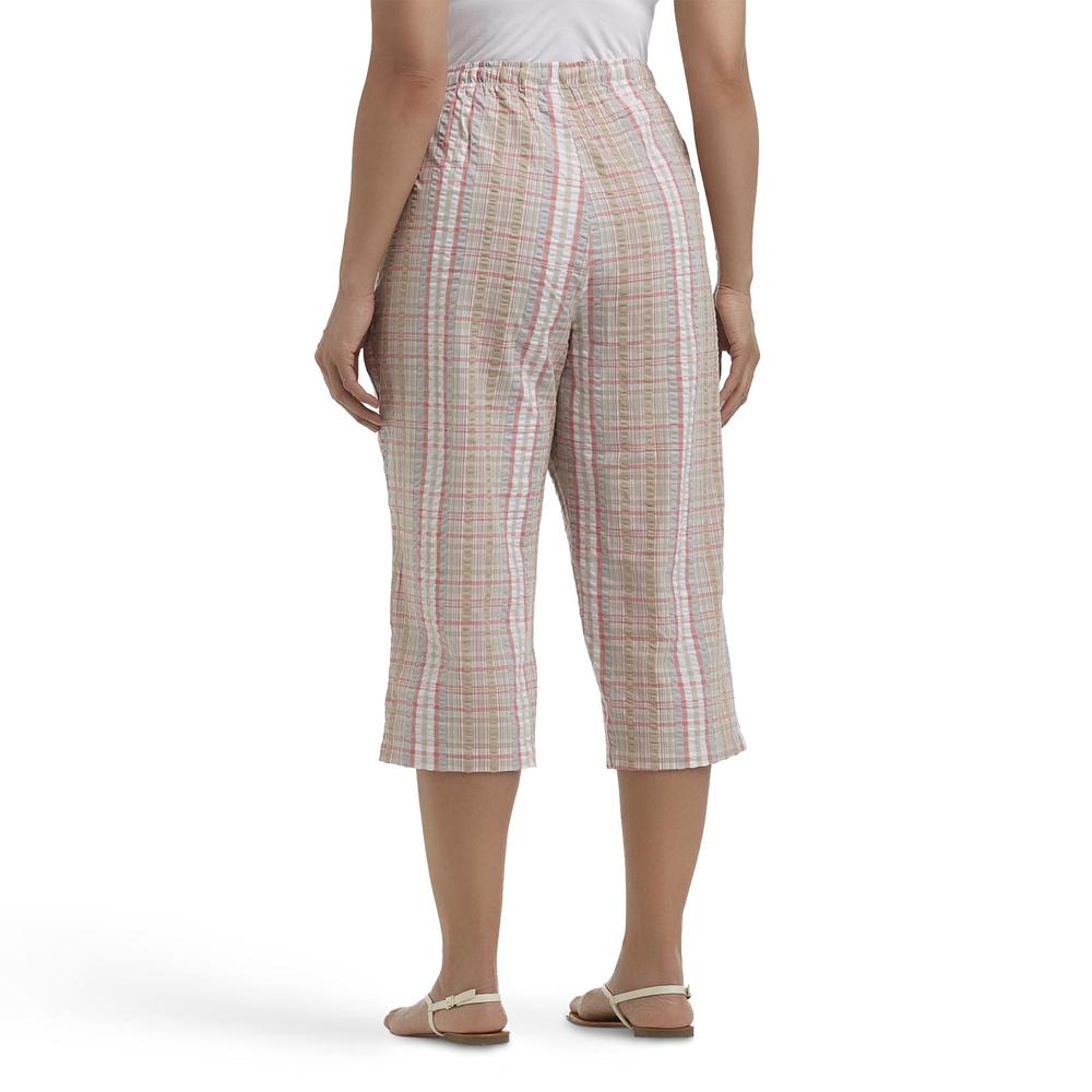 Basic Editions Women's Plus Seersucker Capri Pants - Plaid