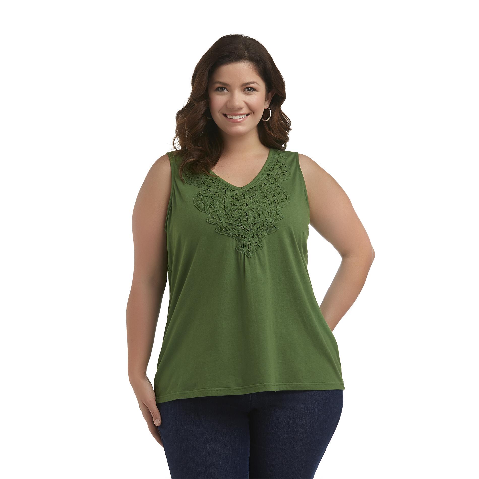 Basic Editions Women's Plus Lace Tank Top