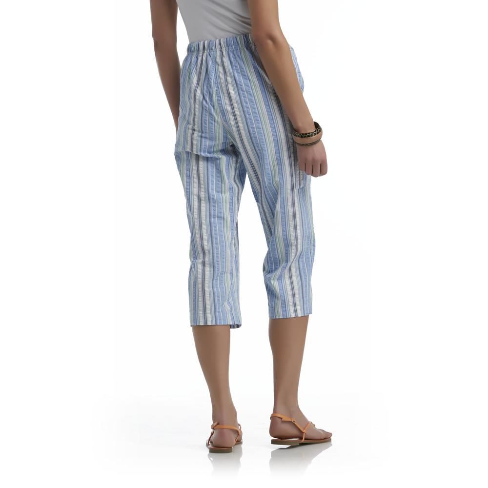 Basic Editions Women's Seersucker Capris - Striped