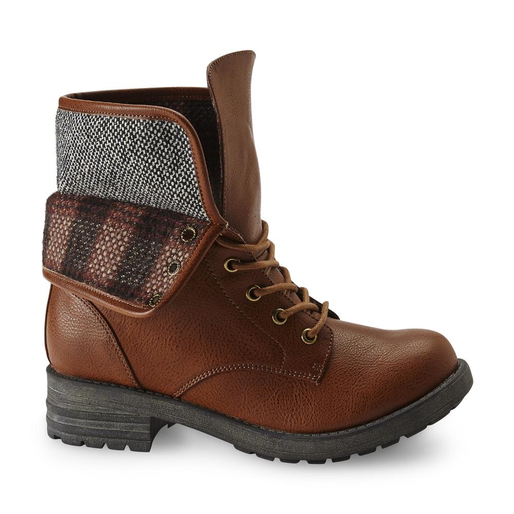 Unionbay Women's Sparky 6" Brown/Plaid Fold-Over Combat Boot
