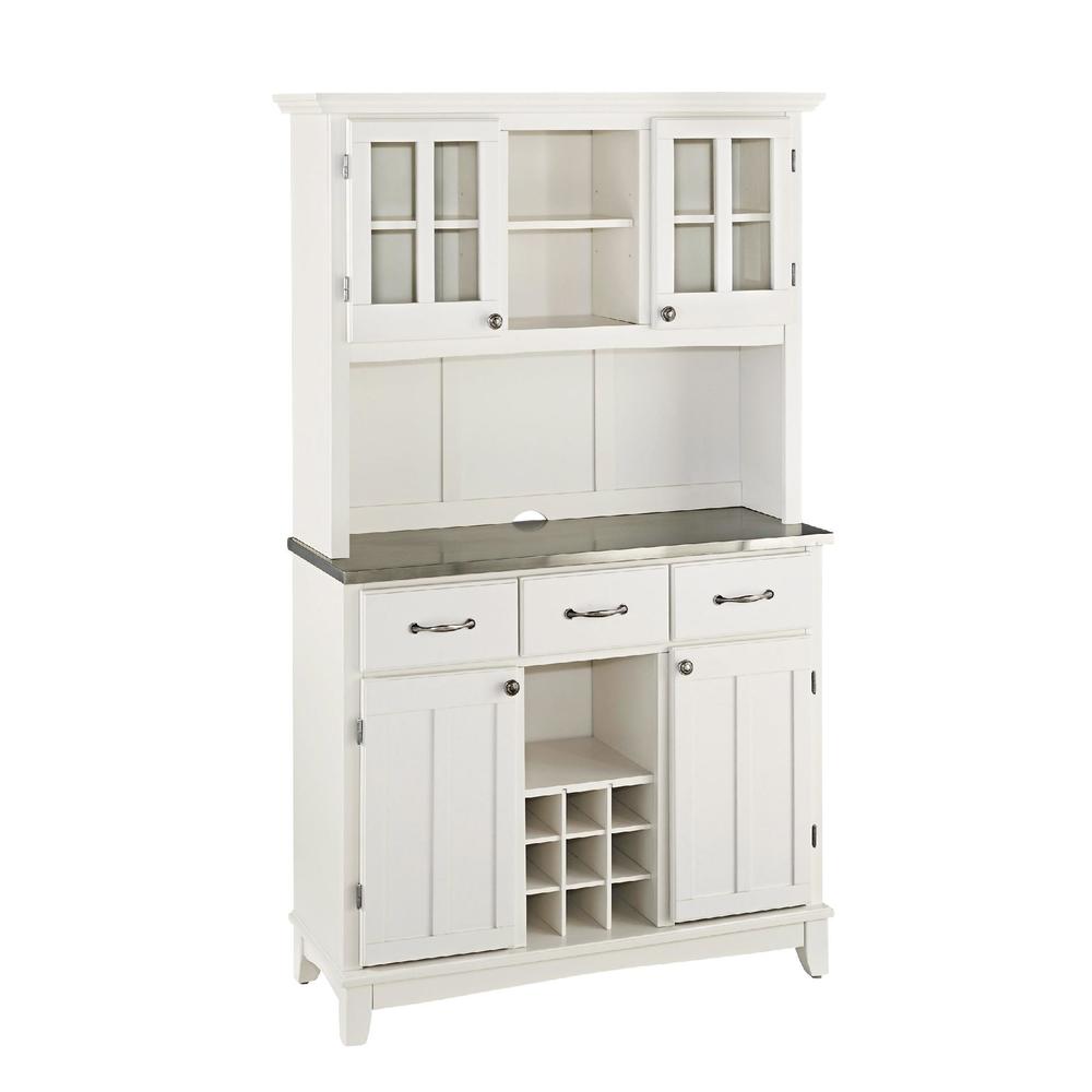 Home Styles Large Server & 2 Door Hutch With Stainless Steel Top - White