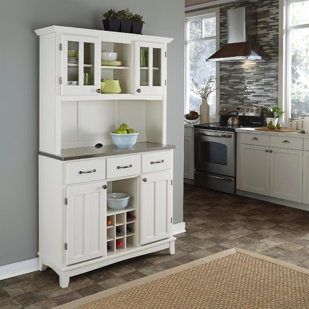 Home Styles Large Server & 2 Door Hutch With Stainless Steel Top - White